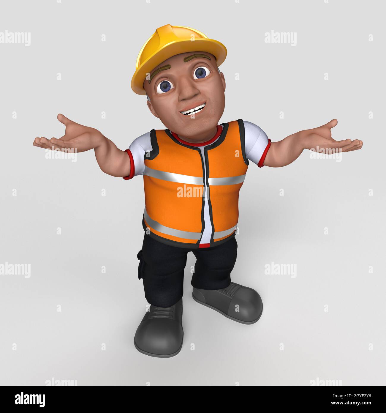 3D Render of Cartoon Builder Character Stock Photo - Alamy