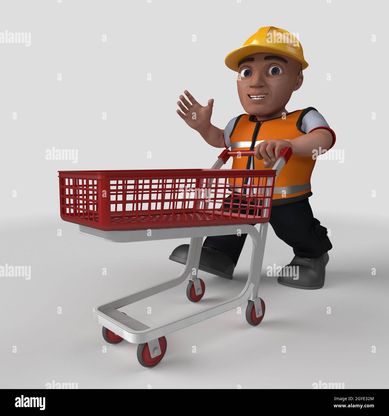 3D Render of Cartoon Builder Character Stock Photo - Alamy