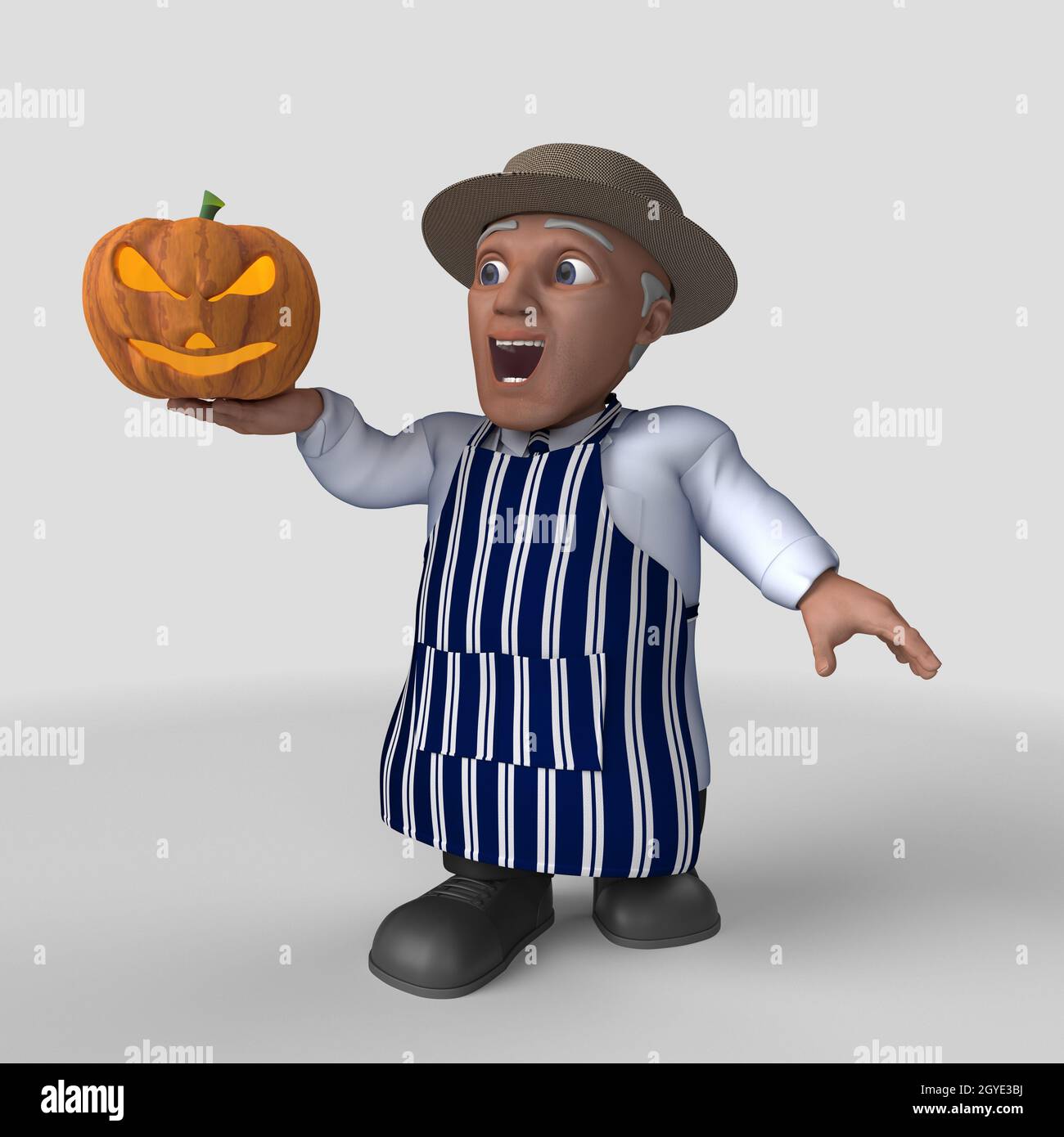 3D Render of Cartoon Butcher Character Stock Photo - Alamy
