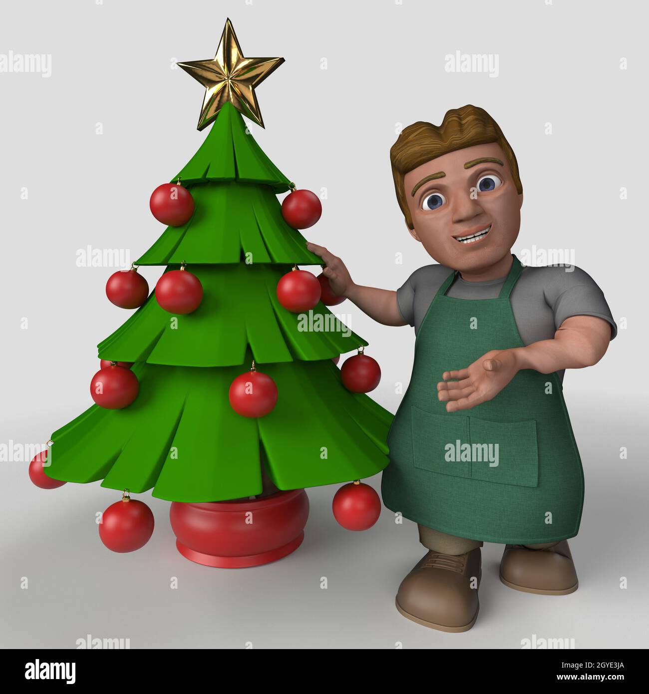 3D Render of Cartoon Shop Keeper Character Stock Photo - Alamy