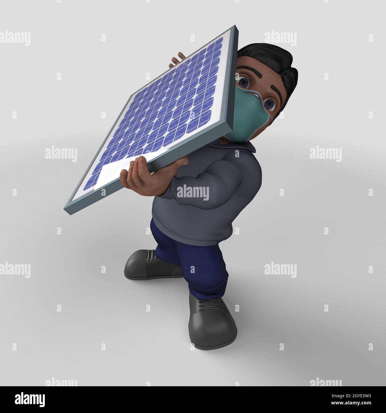 3D Render of Cartoon Casual Character in face mask Stock Photo - Alamy
