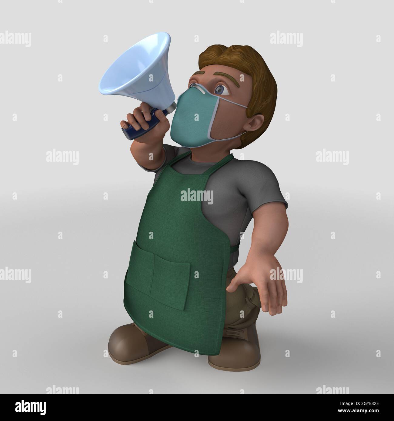 3D Render of Cartoon Shop Keeper Character Stock Photo - Alamy