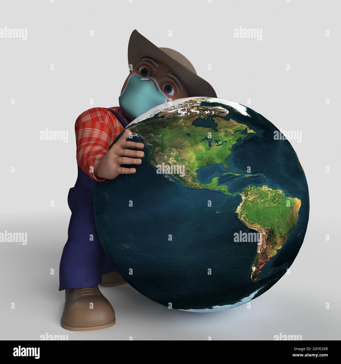 3D Render of Cartoon Farmer Character Map Source https://visibleearth ...