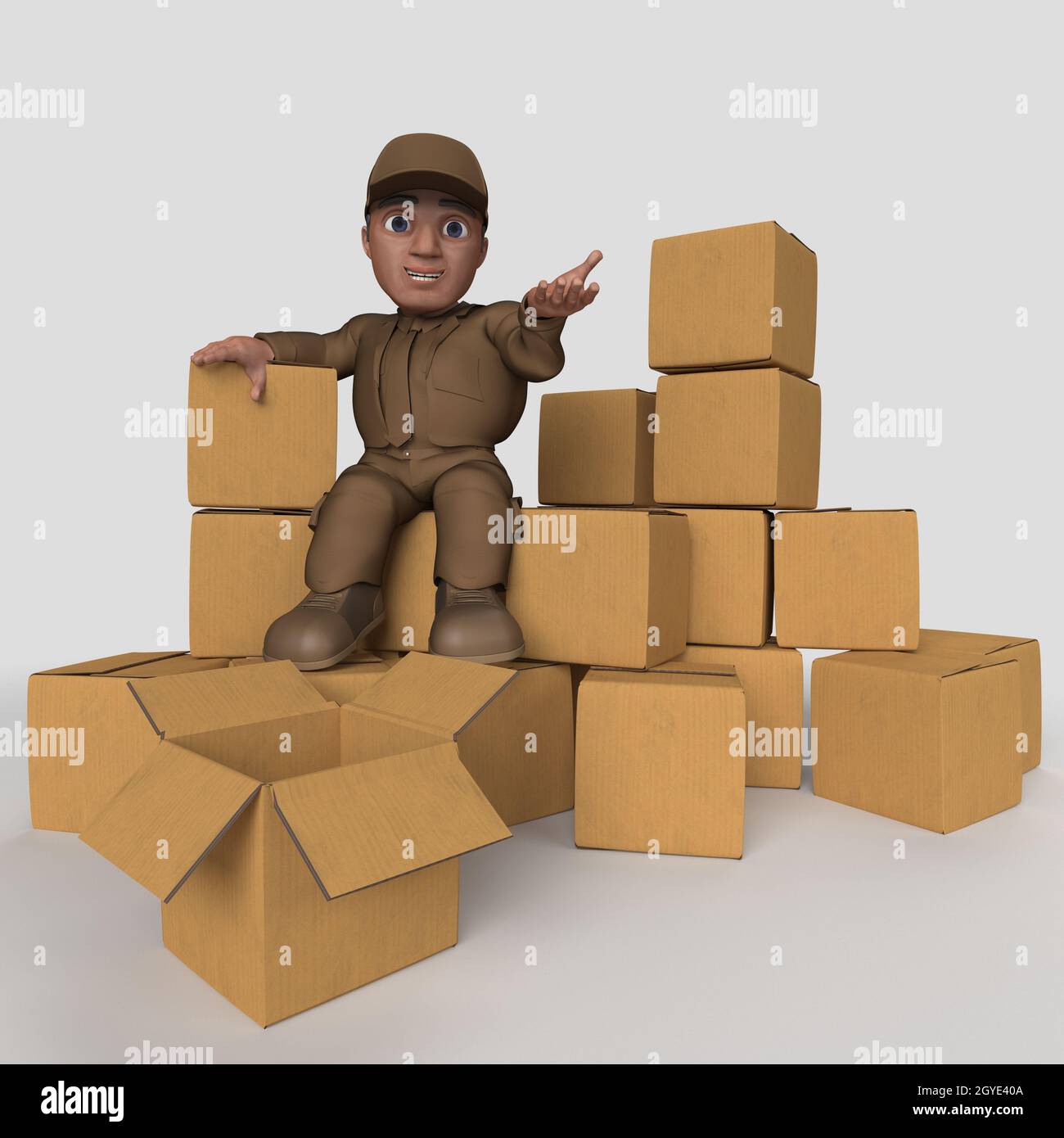 3D Render of Cartoon Delivery Driver Stock Photo - Alamy