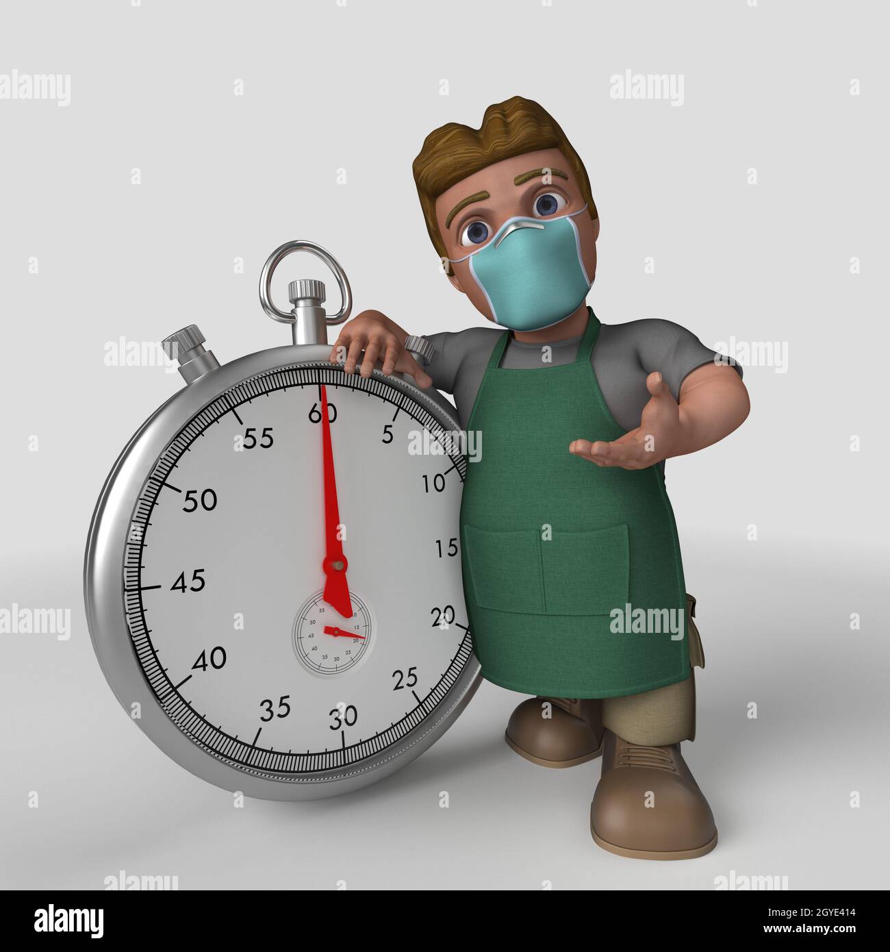 3D Render of Cartoon Shop Keeper Character Stock Photo - Alamy