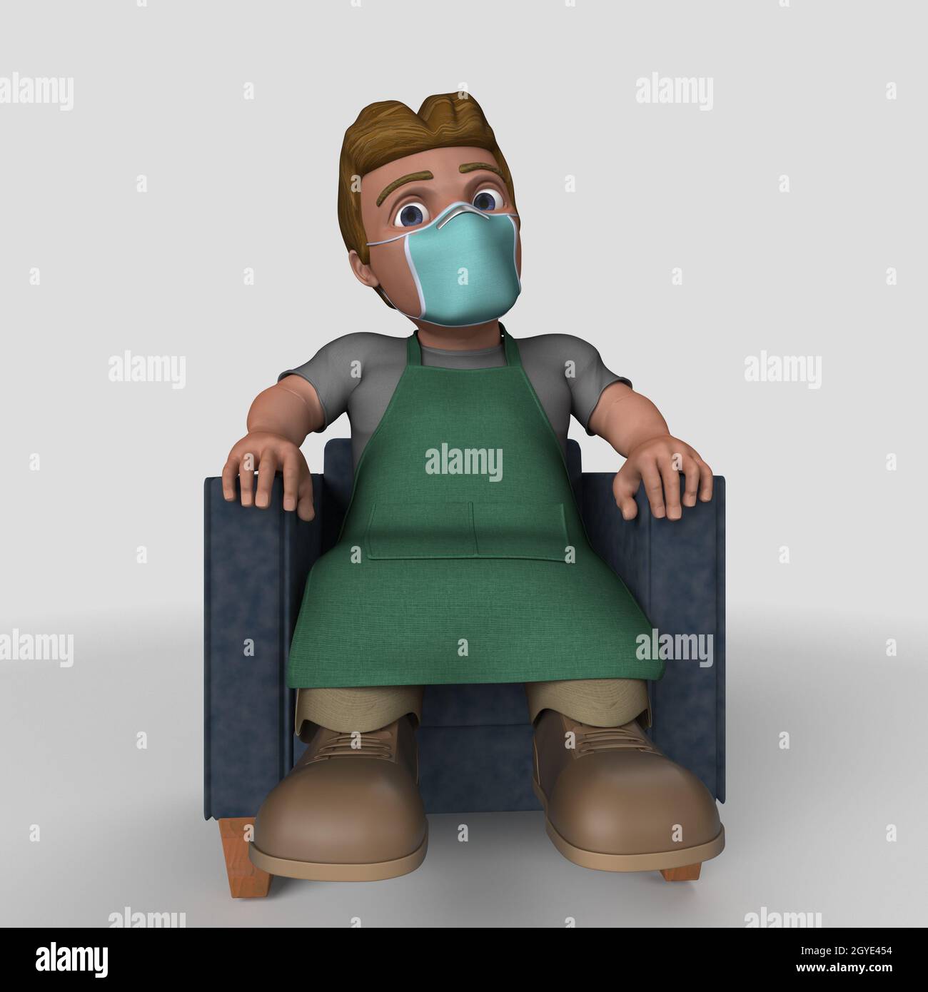3D Render of Cartoon Shop Keeper Character Stock Photo - Alamy