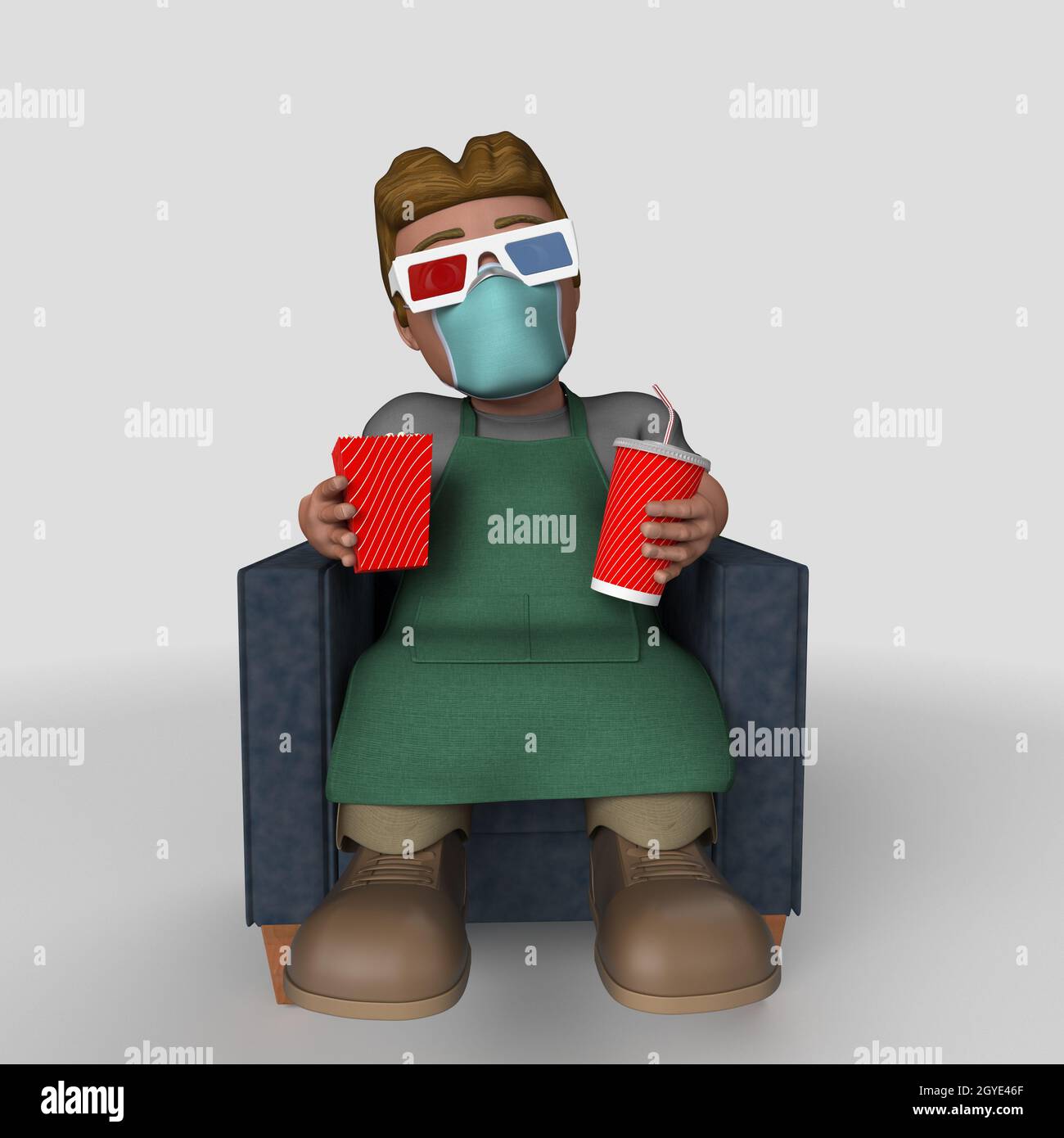 3D Render of Cartoon Shop Keeper Character Stock Photo - Alamy