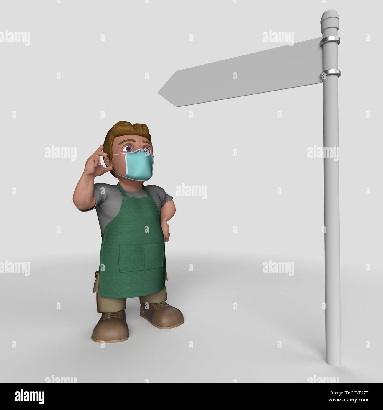 3D Render of Cartoon Shop Keeper Character Stock Photo - Alamy