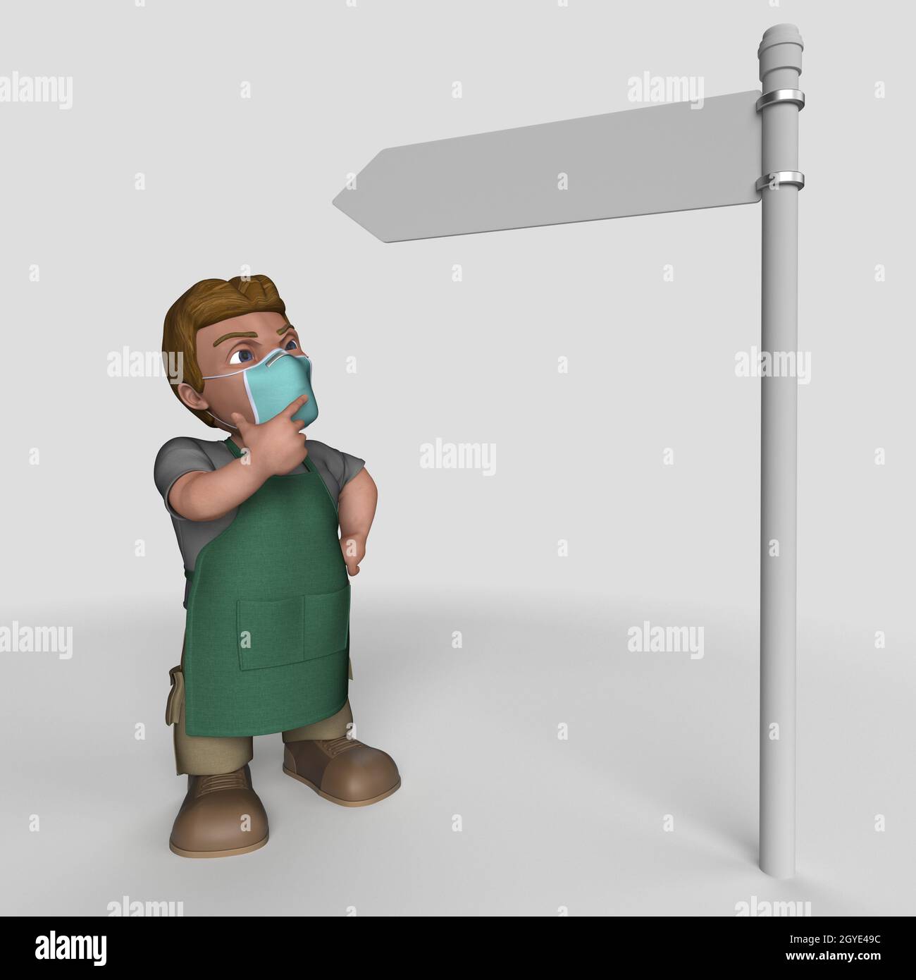 3D Render of Cartoon Shop Keeper Character Stock Photo - Alamy
