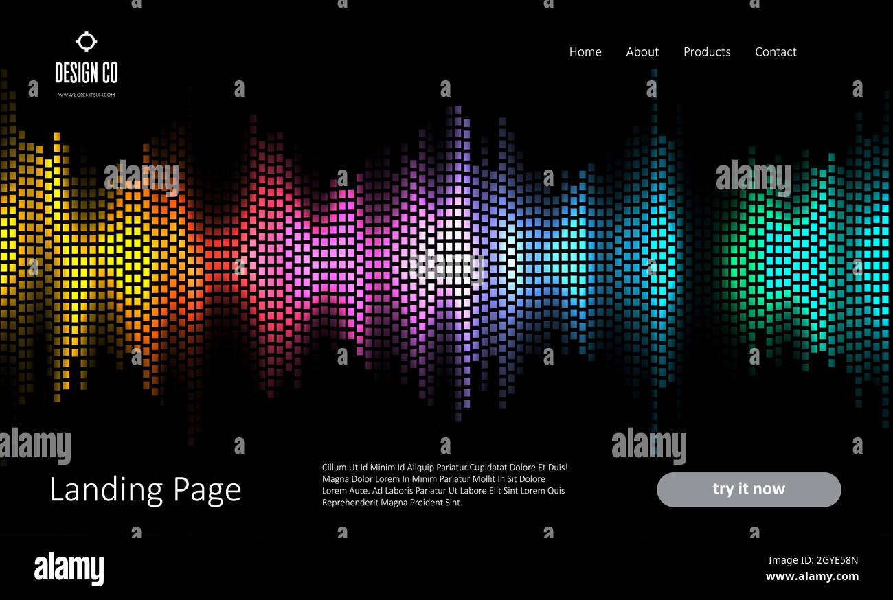 Abstract website landing page with colourful sound waves design Stock ...