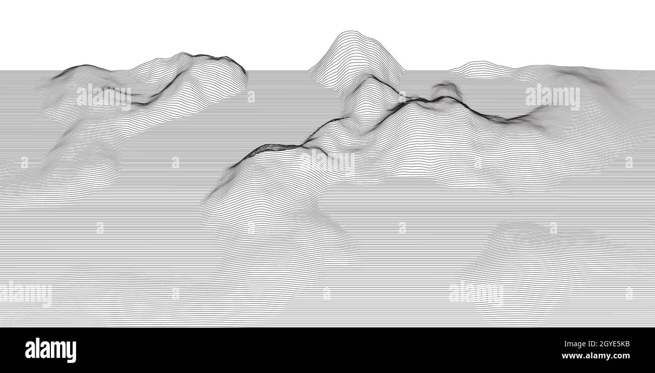 Abstract techno landscape with a wireframe design Stock Photo - Alamy