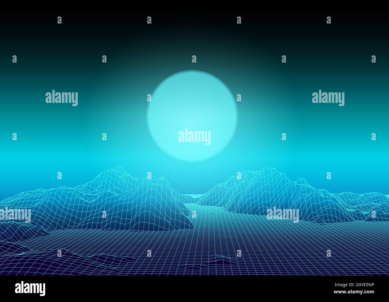 Abstract landscape background with a modern techno wireframe design ...