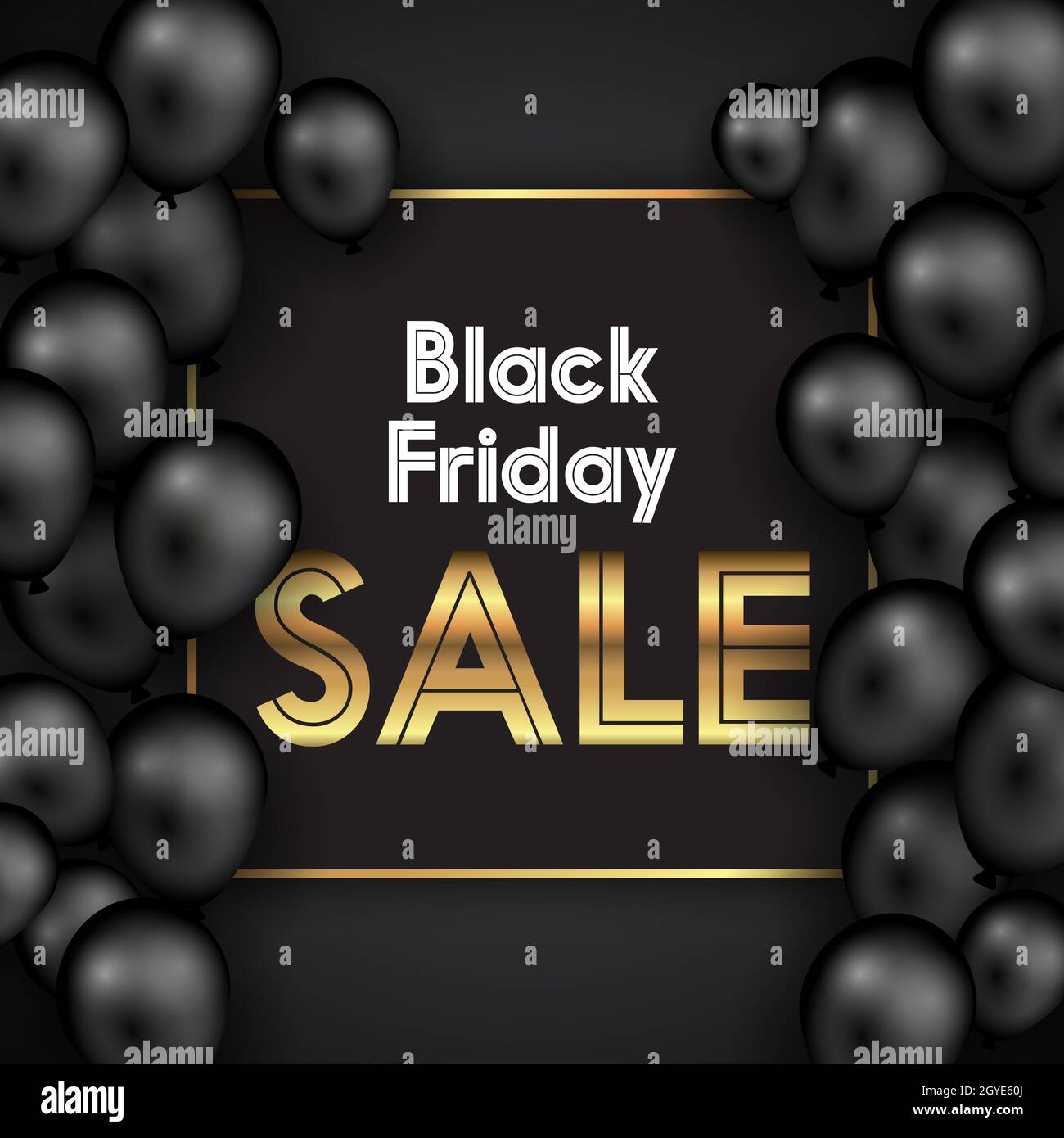 Black Friday background with balloons and gold text design Stock Photo ...