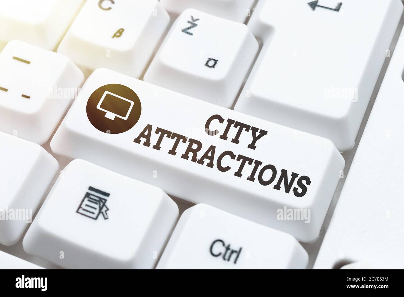 Hand writing sign City Attractions, Word for place that showing visit ...