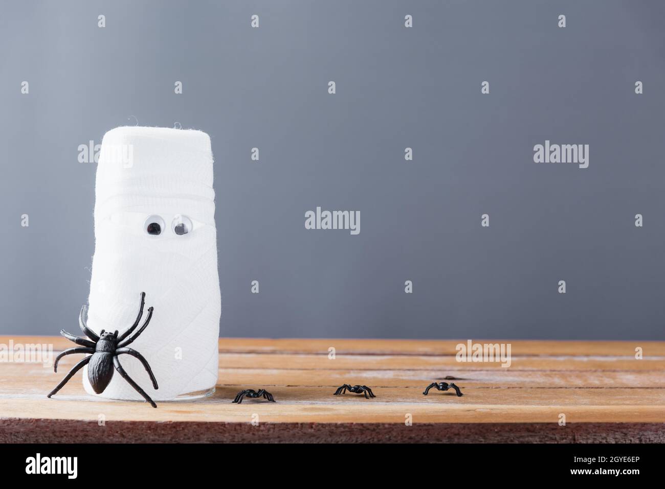 Funny crafts Halloween day decoration party, closeup Mummy from water ...