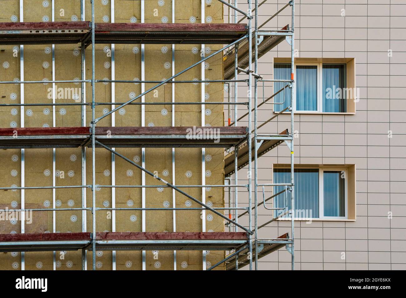 Multistory house thermal insulation mineral wool slabs. Outside wall ...
