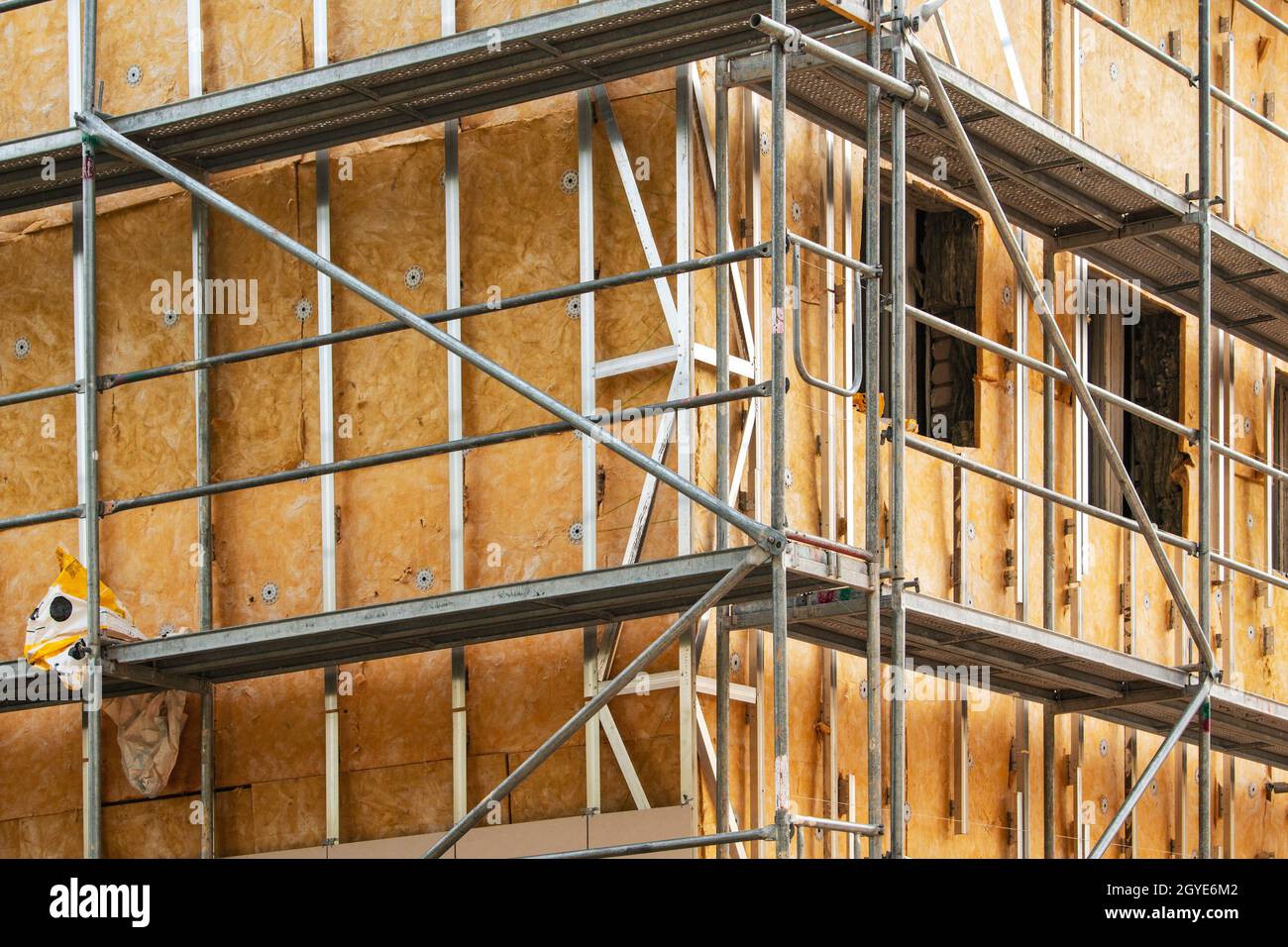 House thermal insulation mineral wool slabs. Outside wall heat ...