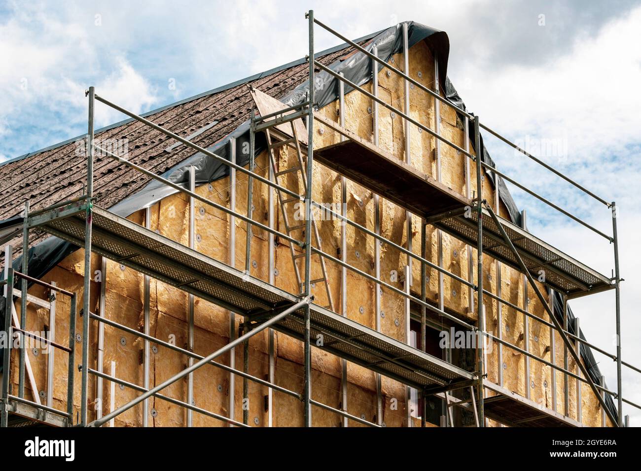 Insulation of old residential building with mineral wool Stock Photo ...