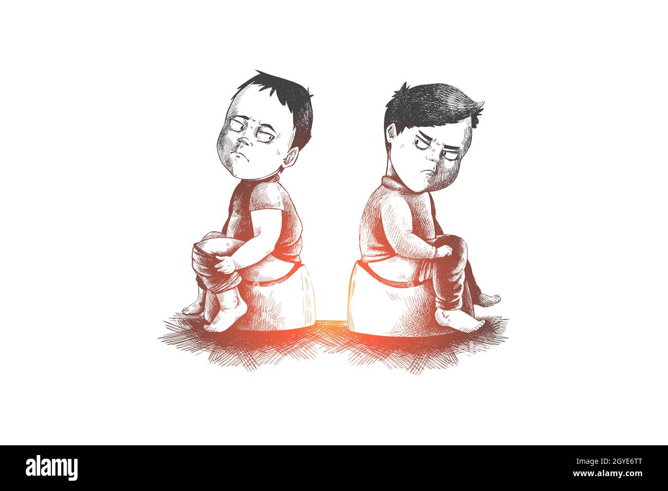 Competition, envy, espionage, business, rivalry concept. Hand drawn two ...