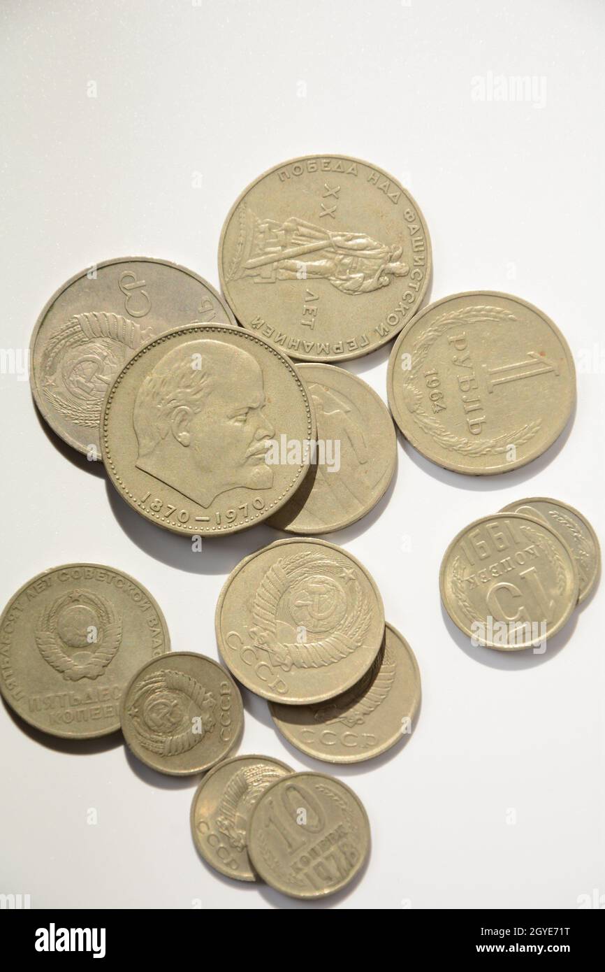 Old money USSR, Old Soviet coins . Abstract money background Stock ...