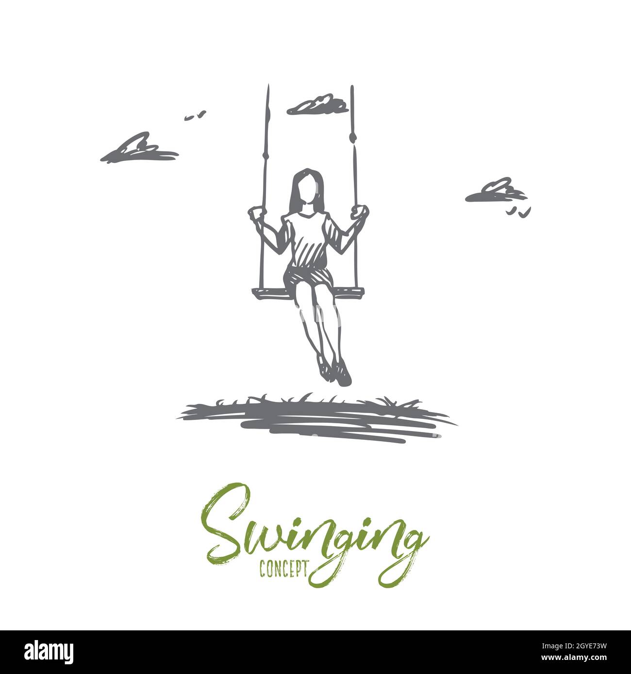 Hand drawn vector illustration happy swinging hi-res stock photography ...