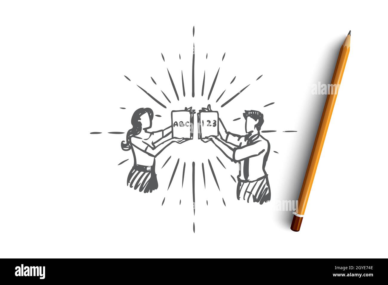 Teacher, education, school, knowledge, lesson concept. Hand drawn male ...