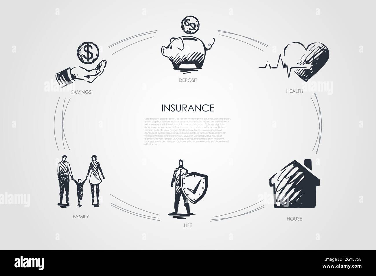 Insurance - savings, family, life, house, health, deposit vector ...