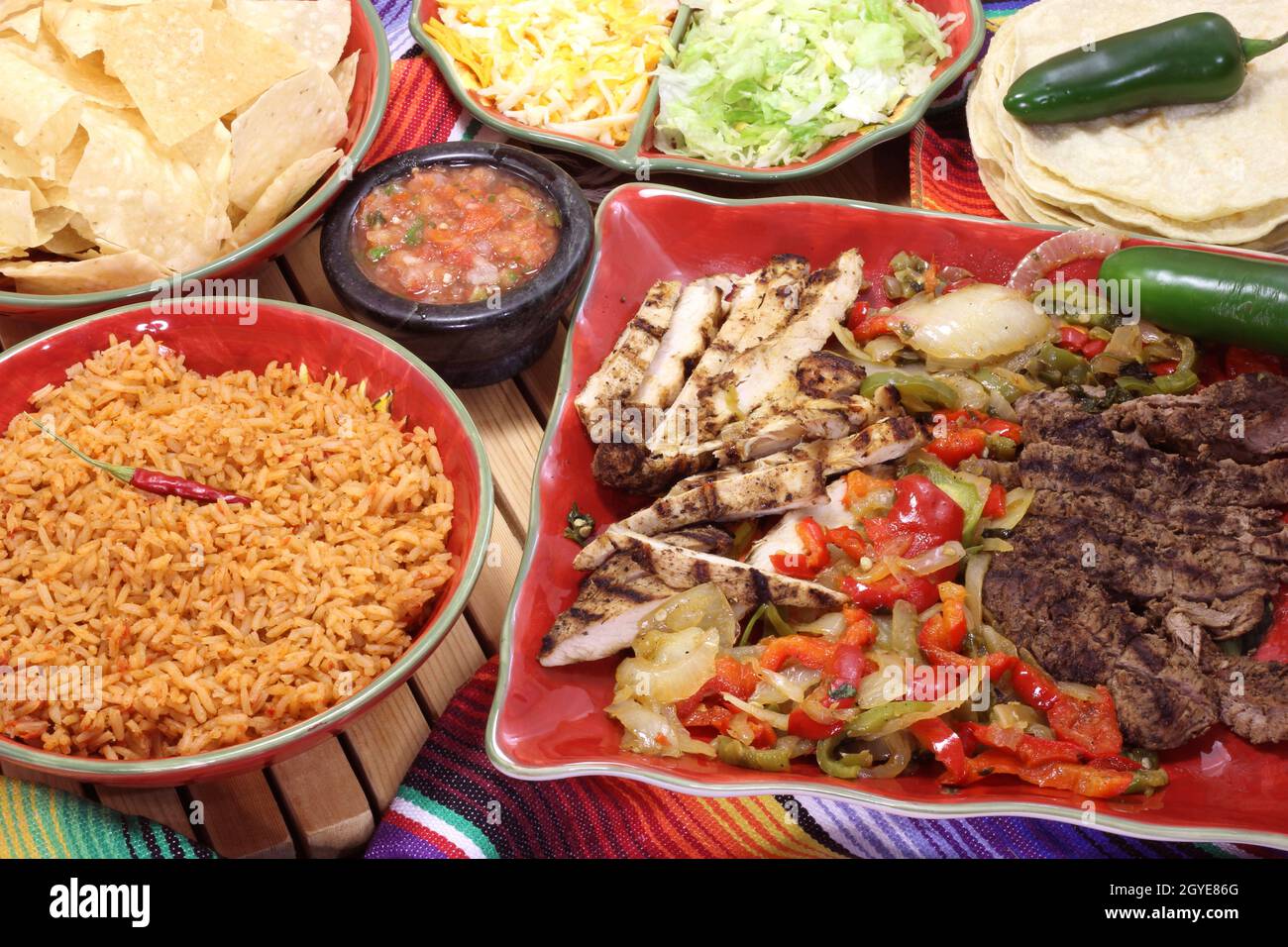 Fajita Dinner With Rice and Tortillas in Rustic Setting Stock Photo - Alamy