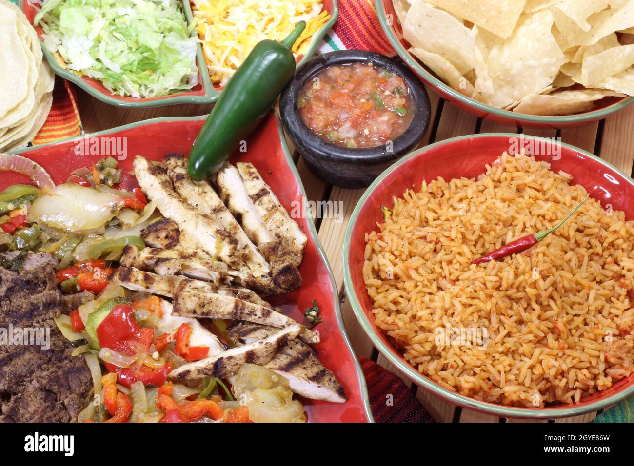 Fajita Dinner With Rice and Tortillas in Rustic Setting Stock Photo - Alamy