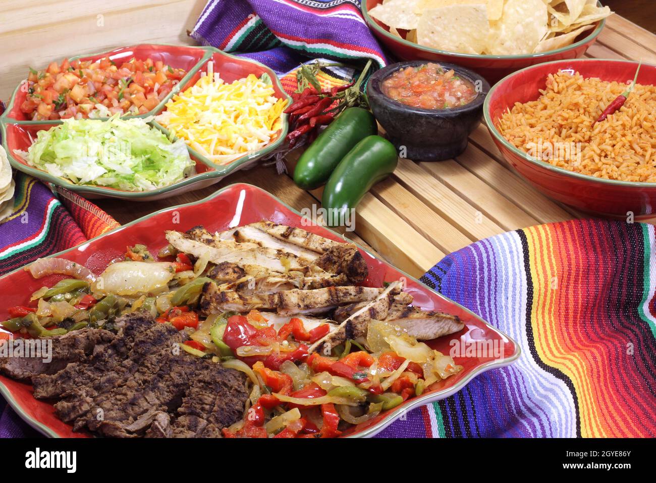 Fajita Dinner With Rice and Tortillas in Rustic Setting Stock Photo - Alamy