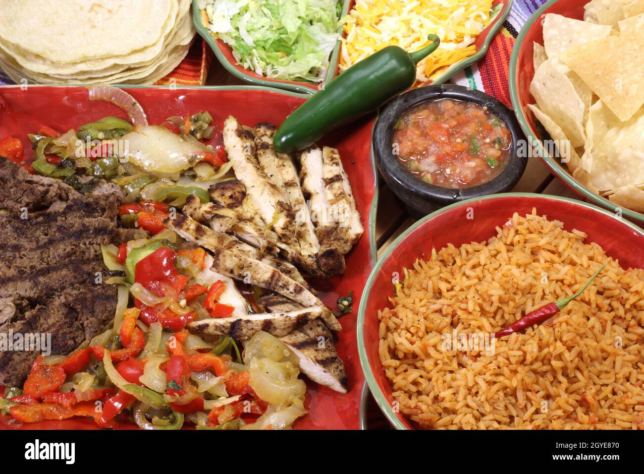 Fajita Dinner With Rice and Tortillas in Rustic Setting Stock Photo - Alamy