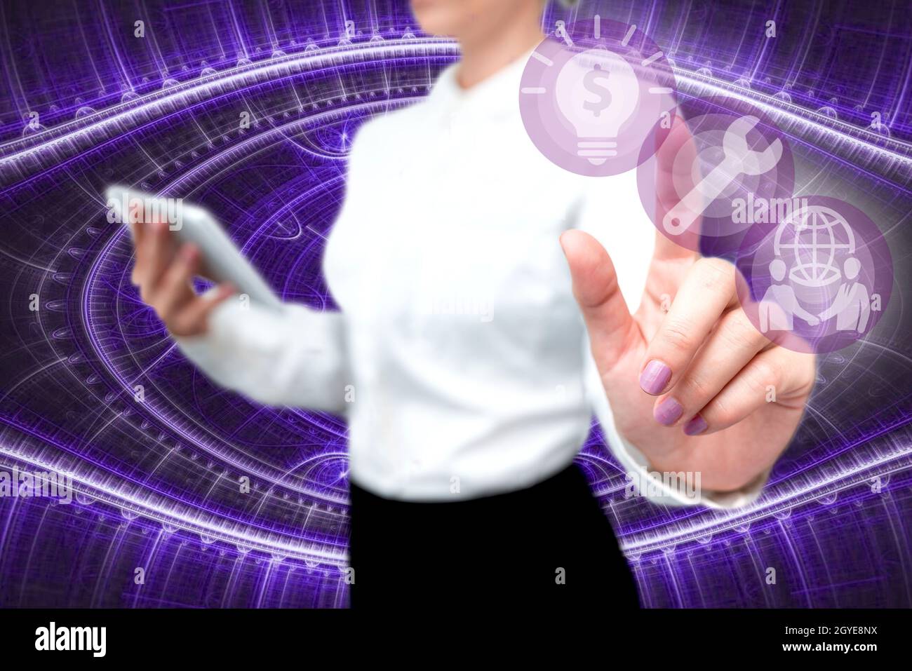 Young tech lady touching hi-res stock photography and images - Alamy