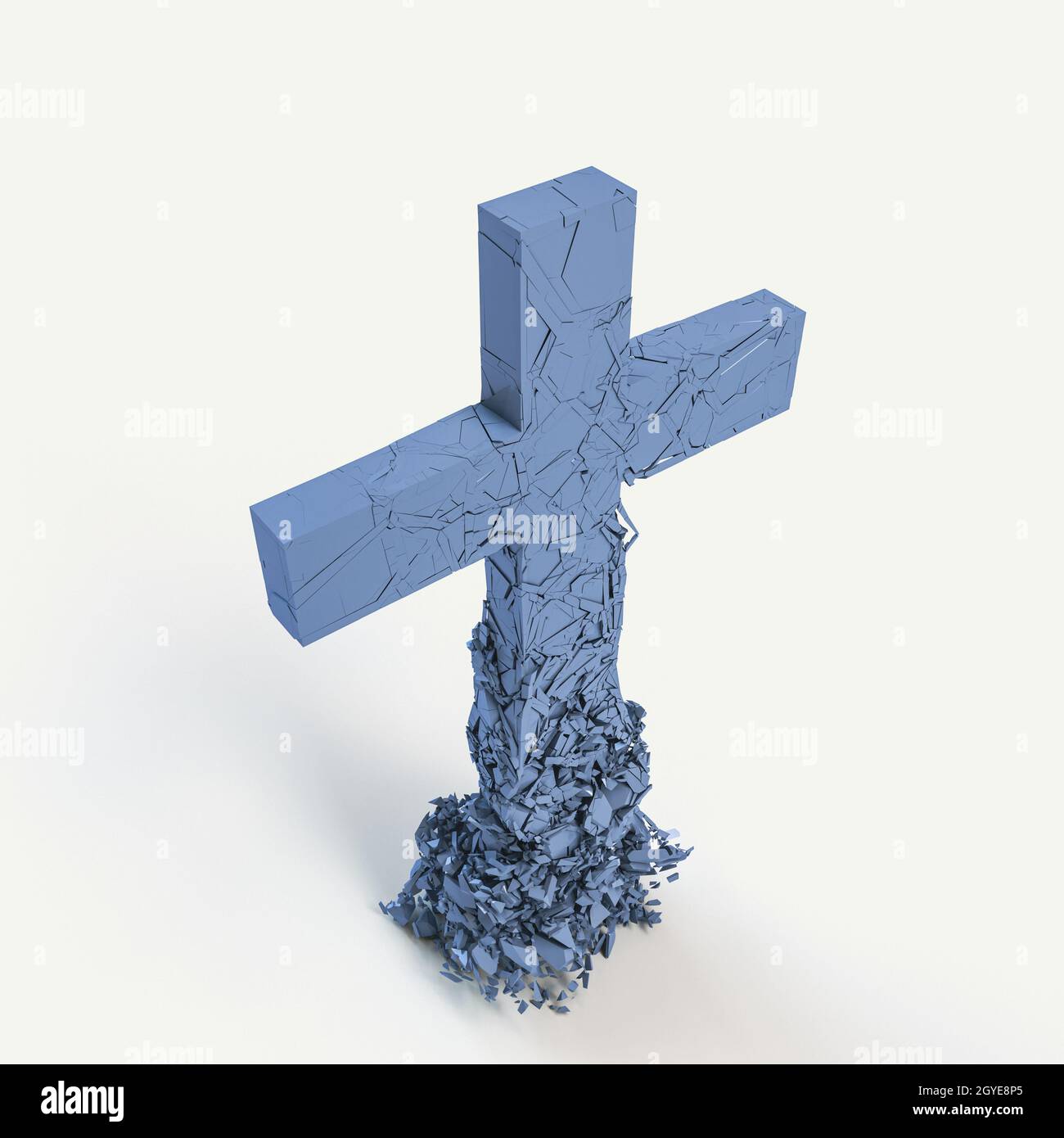 concrete crucifix fragments and collapses on itself. 3d render Stock ...