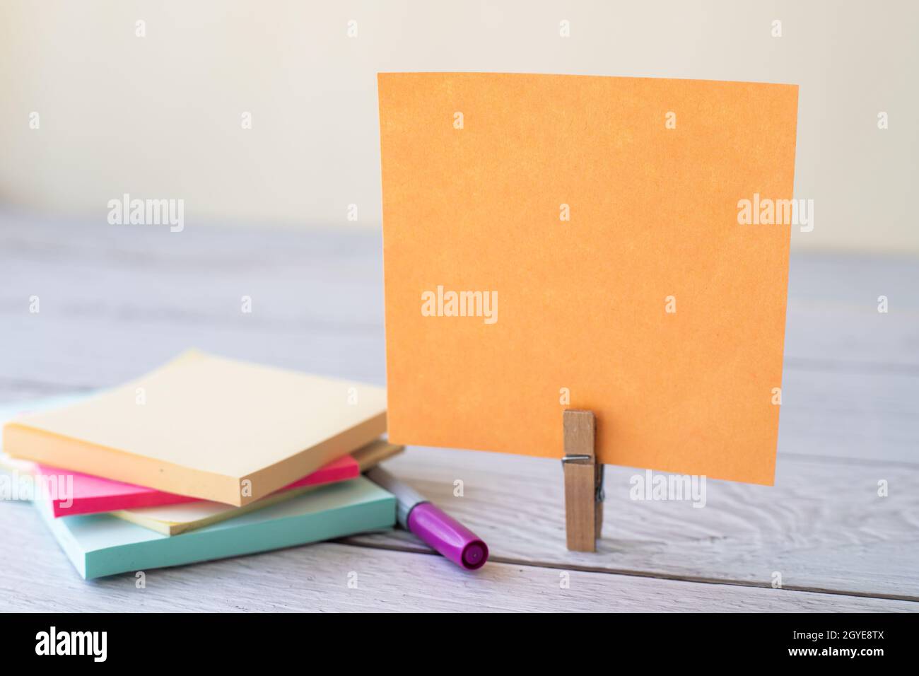 Blank Sticky Note Laundry Clip Stack Of Colorful Paper Pen Placed On ...