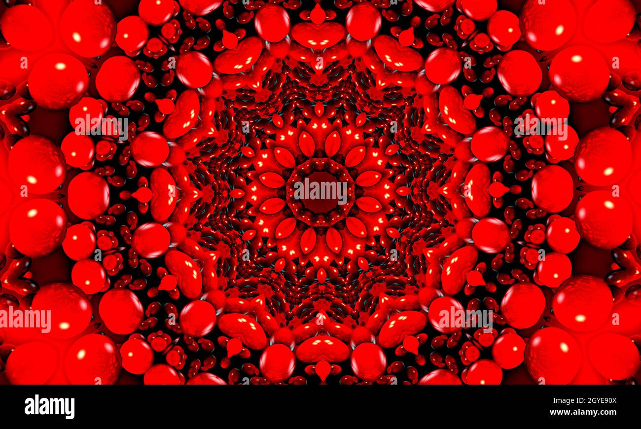 Vivid blood red fractal kaleidoscope, digital artwork for creative ...
