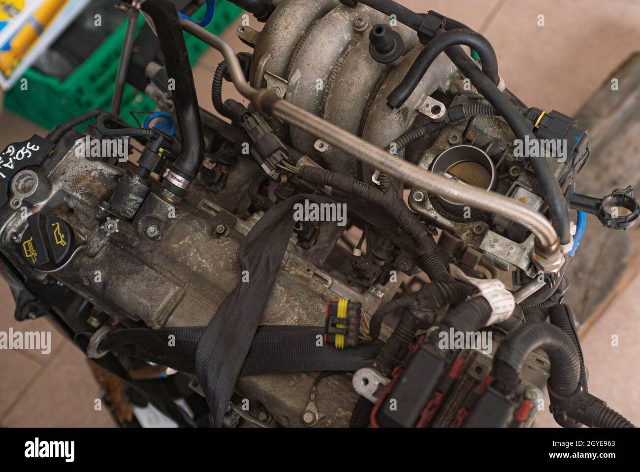 Detail of Old broken car engine at the junkyard Stock Photo - Alamy
