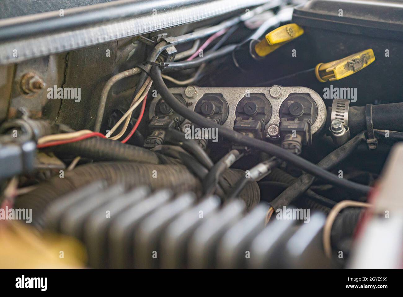 Detail of Car engine methane injectors on a workshop bench Stock Photo ...