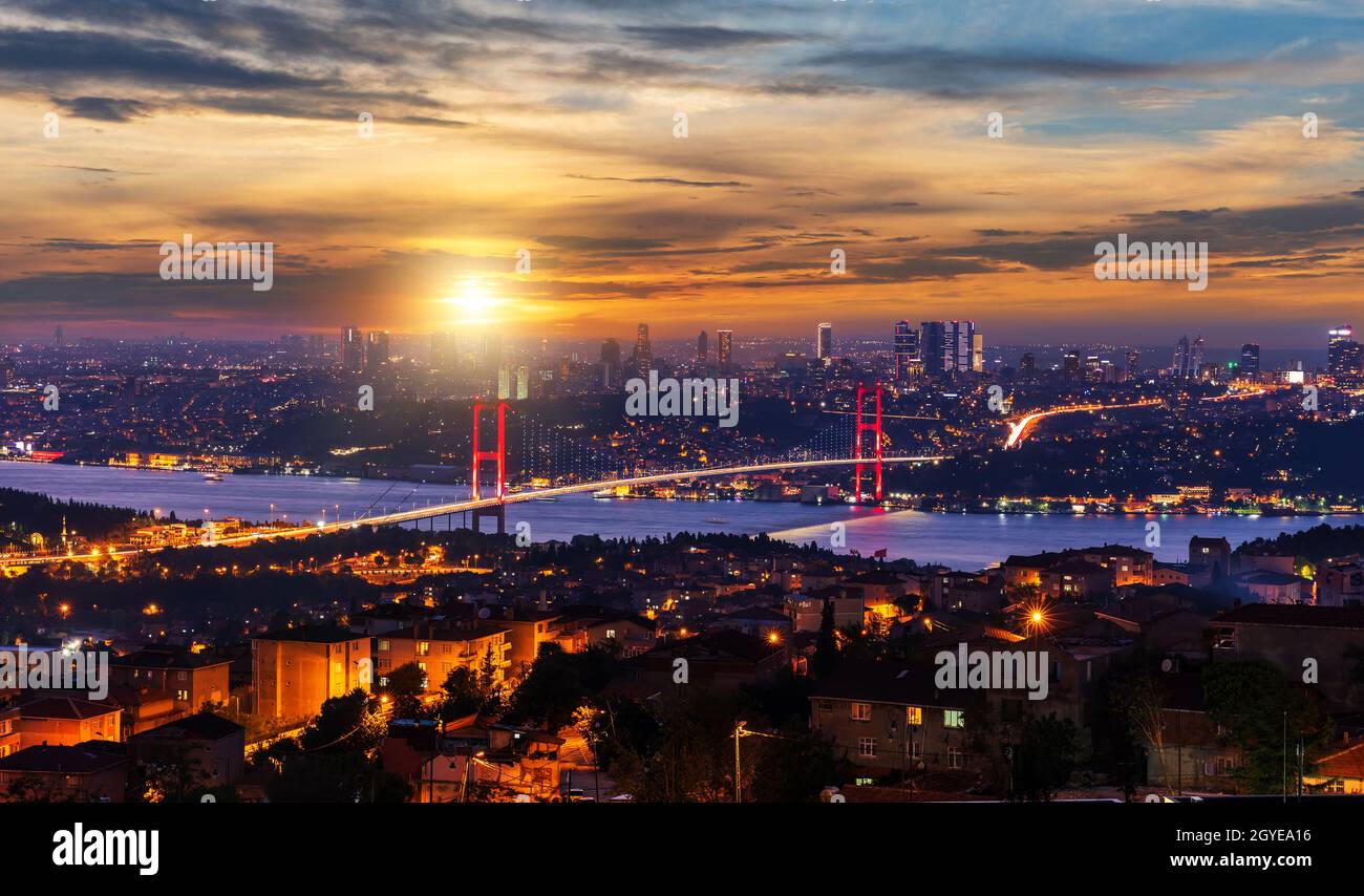 The Bosphorus bridge in Istanbul at sunset, Turkey Stock Photo - Alamy