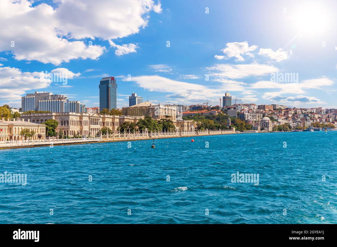 The Dolmabahce Palace and Molla Celebi Mosque, Bosphorus, Istanbul ...