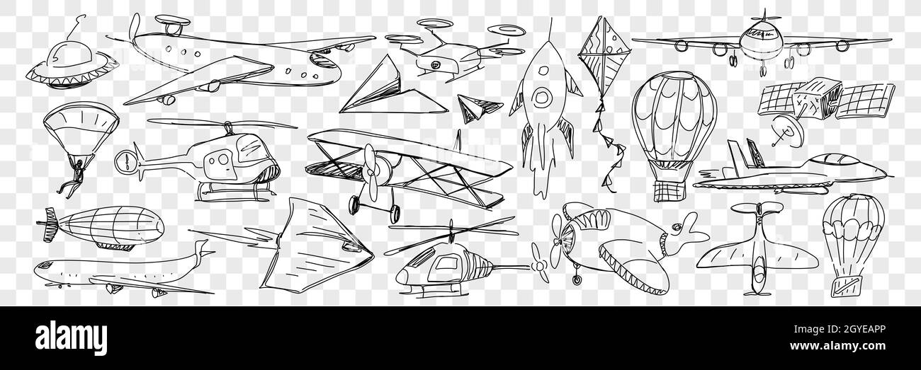 Hand drawn vector drawing airplane aircraft hi-res stock photography ...