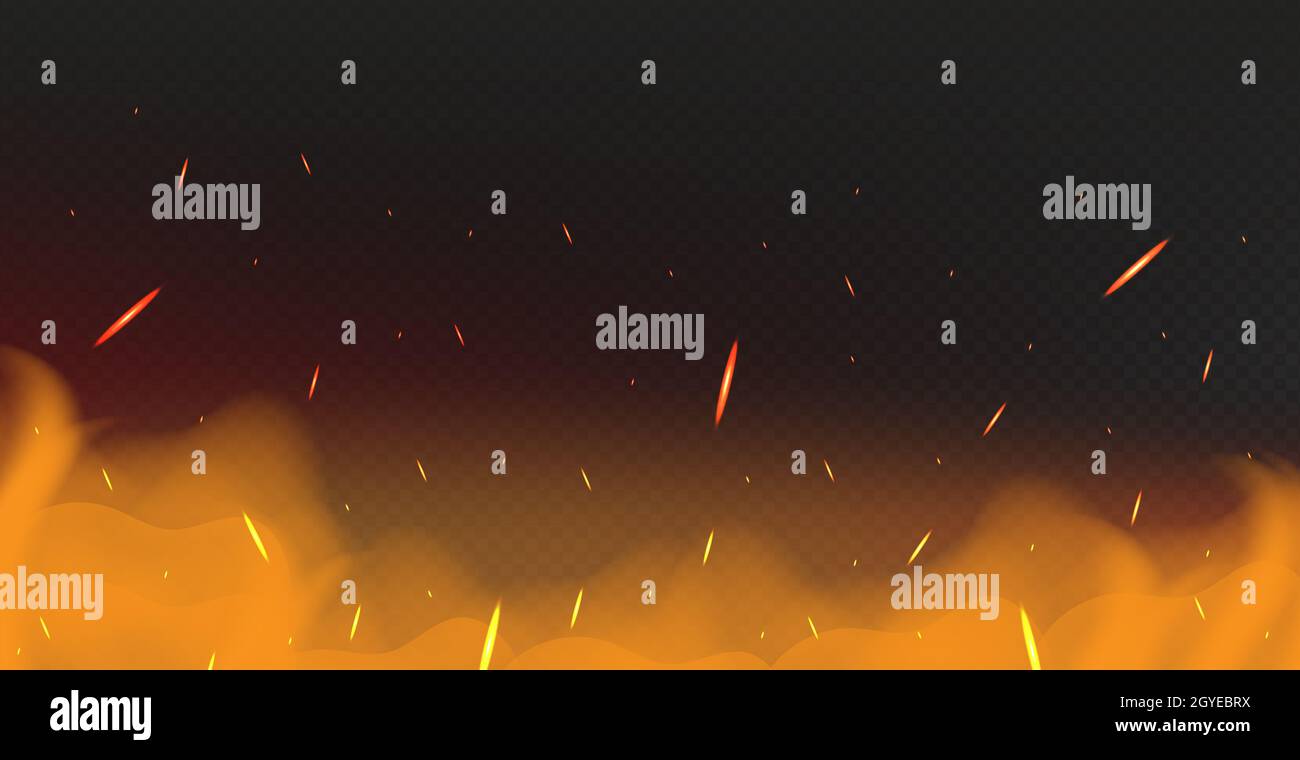 Realistic fire on a dark background - Vector illustration Stock Photo ...