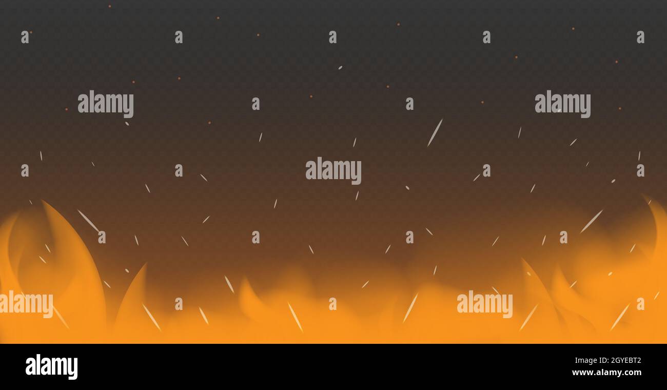 Realistic fire on a dark background - Vector illustration Stock Photo ...