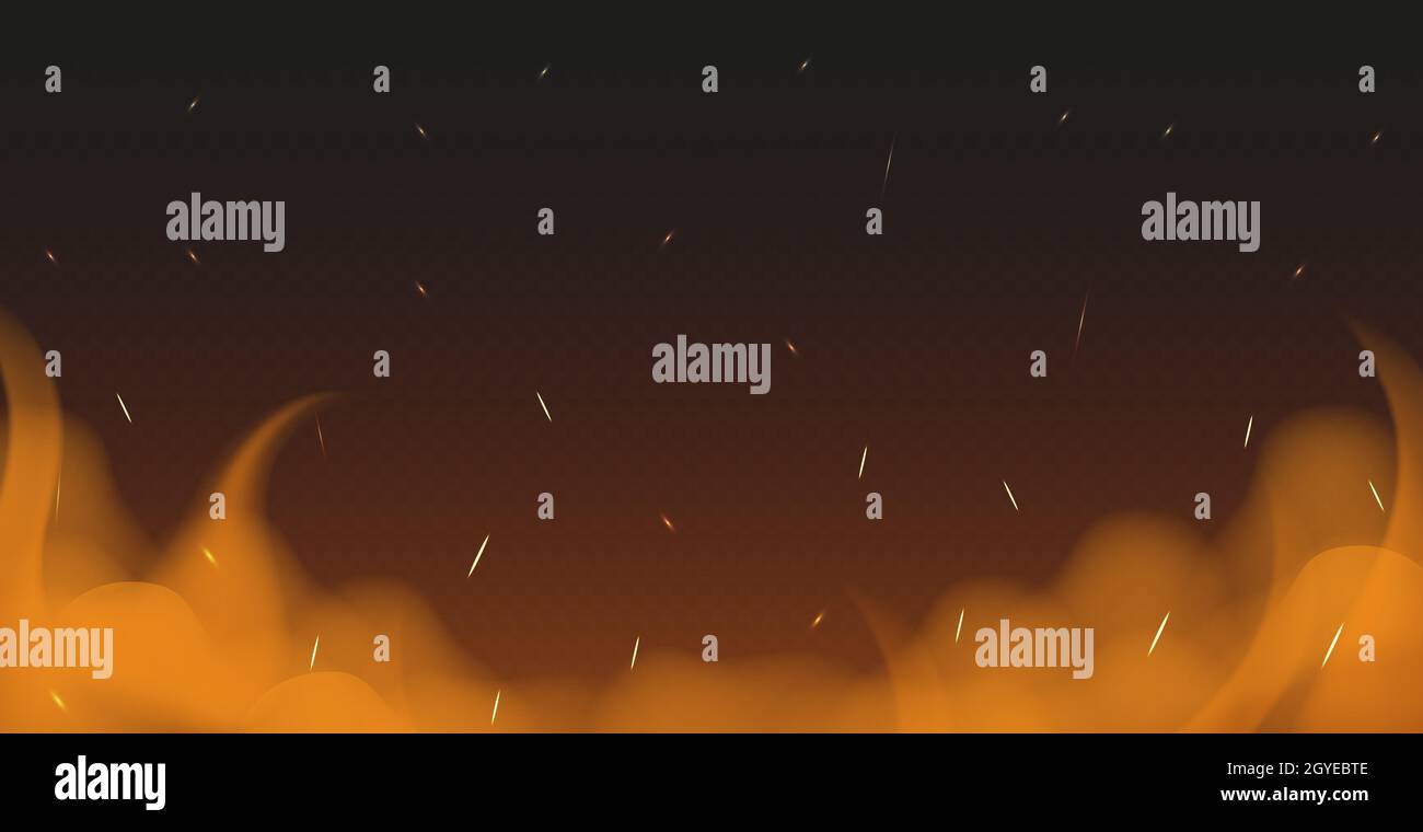 Realistic fire on a dark background - Vector illustration Stock Photo ...
