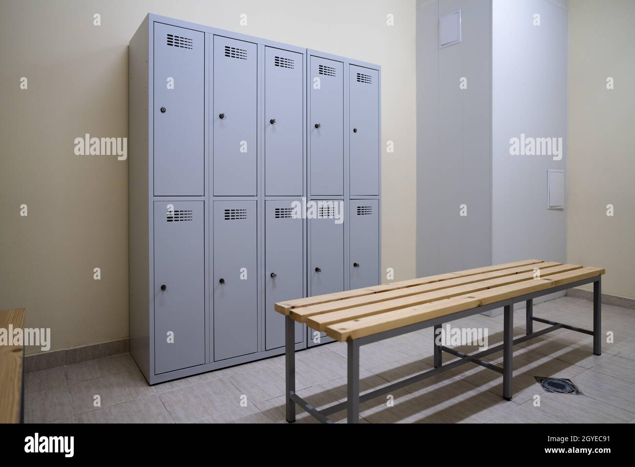 Locker Room In Fitness Gym, High School Or Stadium Stock Photo - Alamy