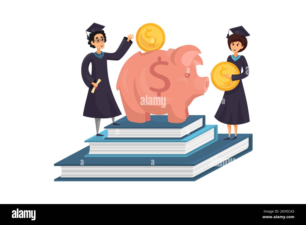 Capital, money, education, loan concept. Man and woman students cartoon ...