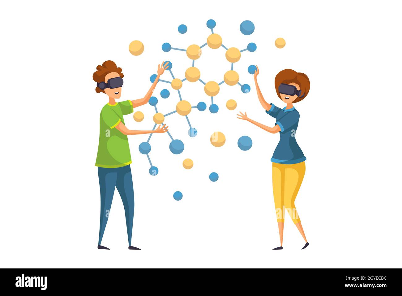 VR education, teamwork, elearning concept. Team of young man woman boy ...