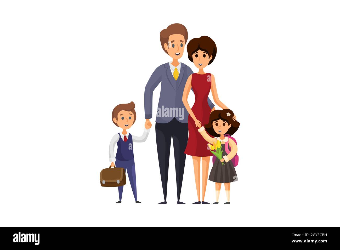 Back to school concept. Young happy family cartoon characters man ...