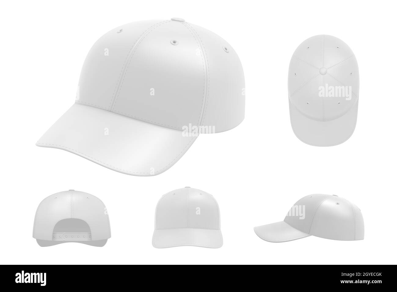 White cap mockup set. Illustration of realism style drawn sport ...