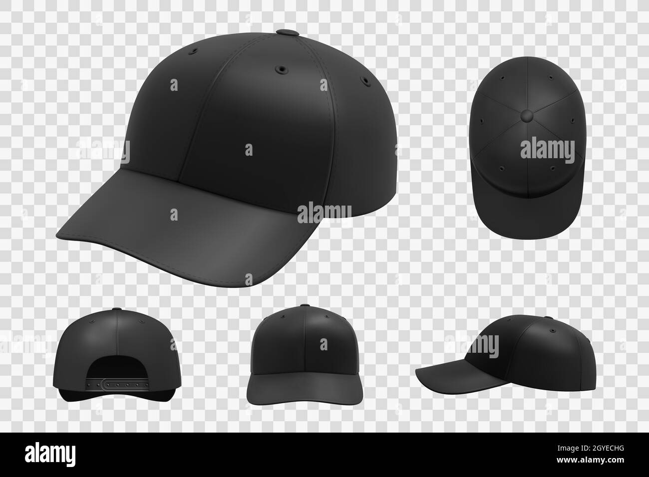 Black cap mockup set. Illustration of realism style drawn sport ...
