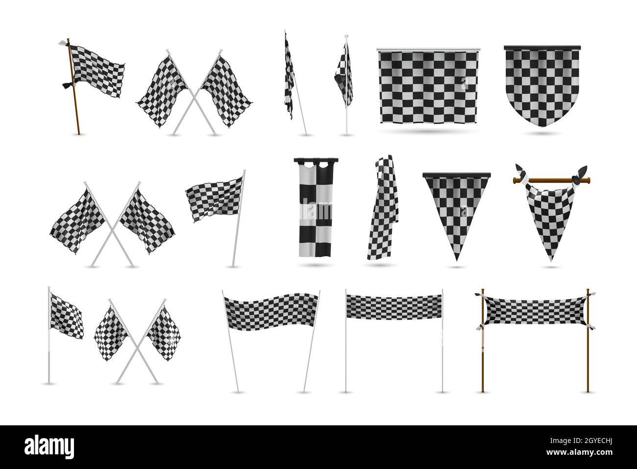 Realistic racing flags set collection. Illustration of realism style ...